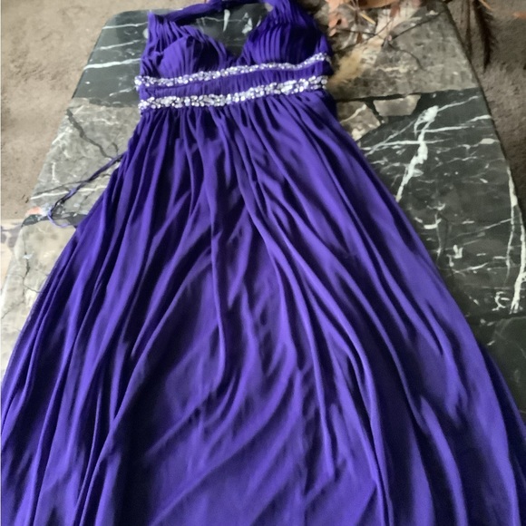 Adrianna Papell | Dresses | Adrianna Papell By Hailey Logan Vibrant Grape Crystal Halter Maxi ...